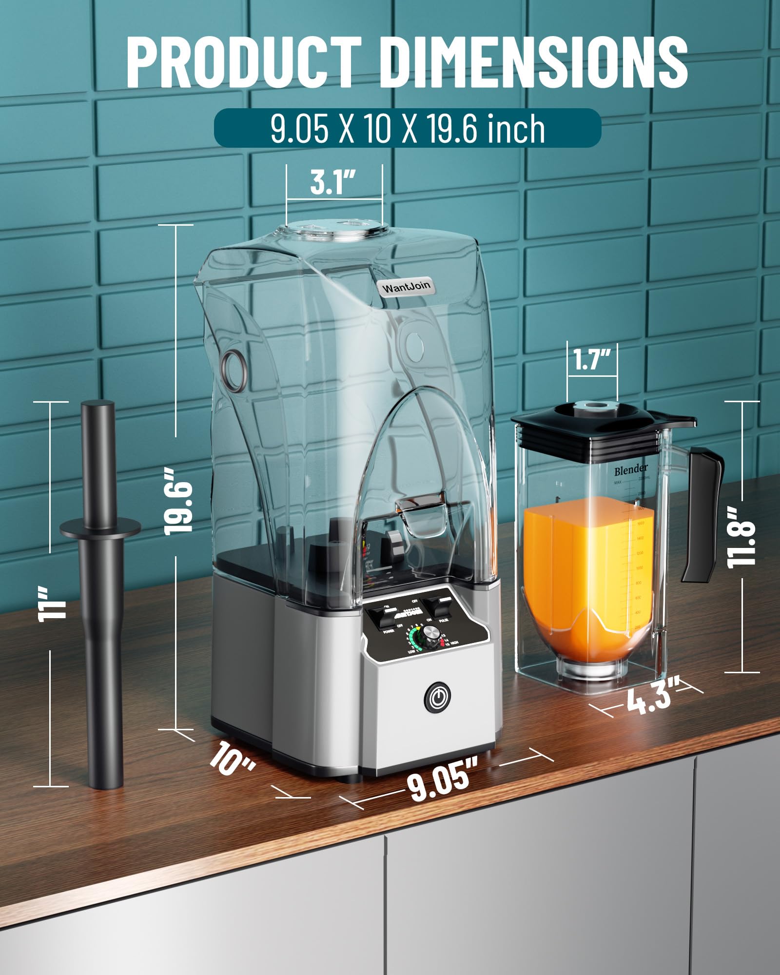 WantJoin Professional Commercial Blender With Shield Quiet Sound Enclosure 2200W Industries Strong and Quiet Professional-Grade Power, Self-Cleaning,Grey