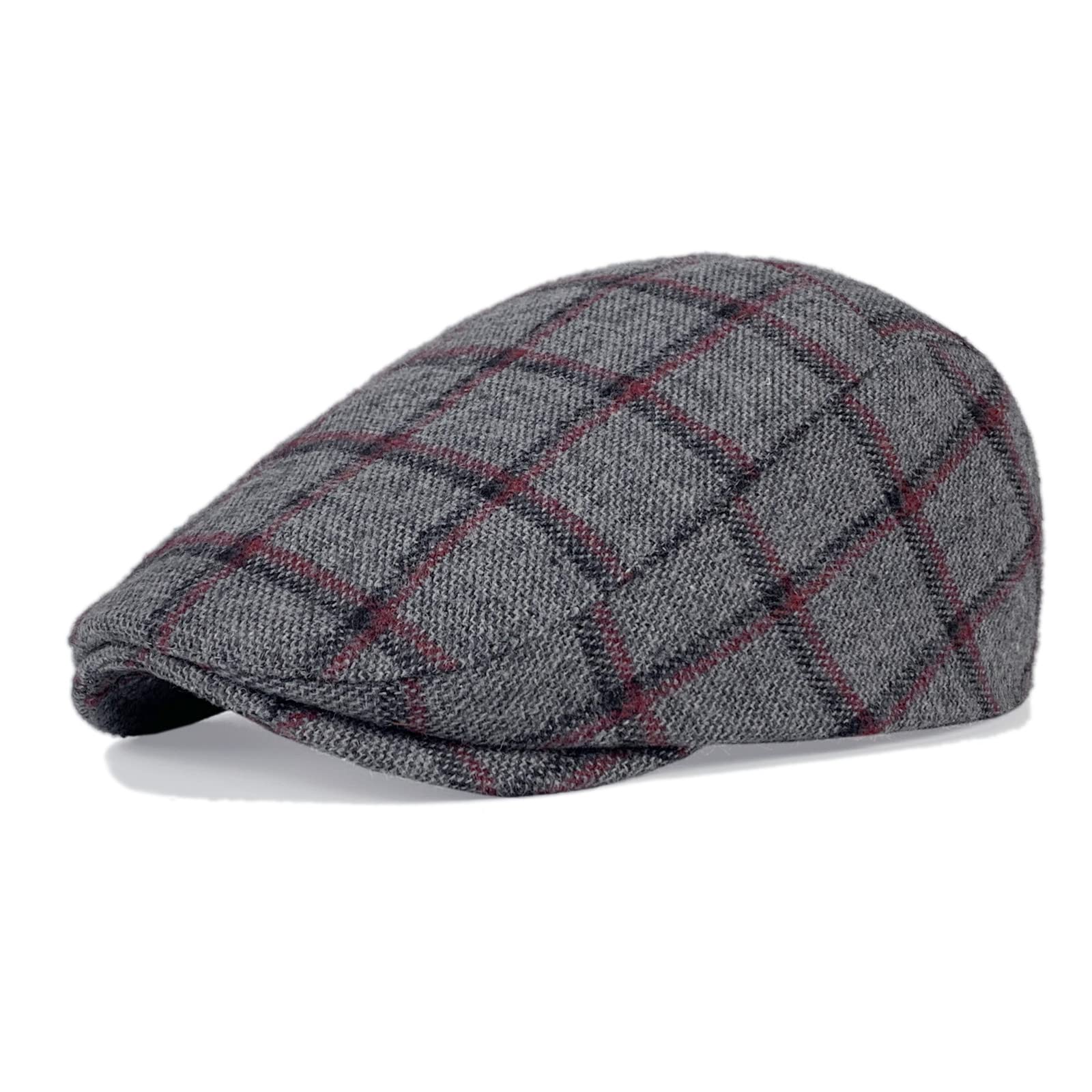 Newsies Plaid Flat Caps Hats for Men Paperboy Golf Cap Beret Cabbie Caps(Red)