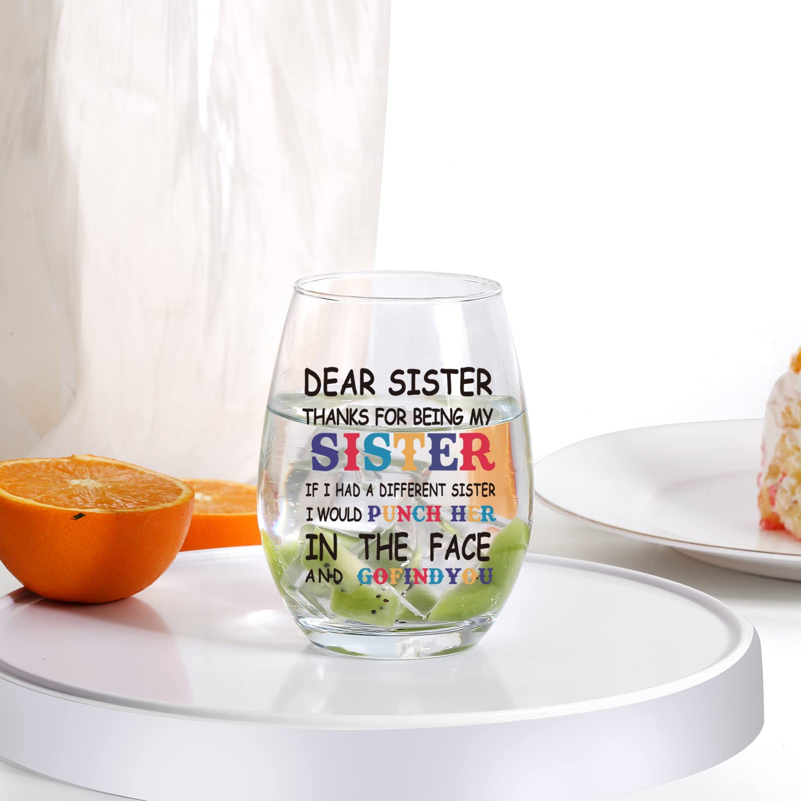 Jogskeor Thanks for Being My Sister Stemless Wine Glass 15oz, Sister Gift Friend Gifts for Birthday, Valentines, Christmas