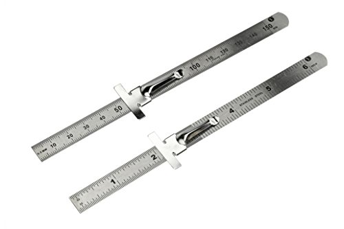SE Stainless Steel SAE Metric Ruler Set - Stainless Steel Precision Ruler Measuring Tool - Detachable Clips - Set of 2 Pcs - 925PSR-2