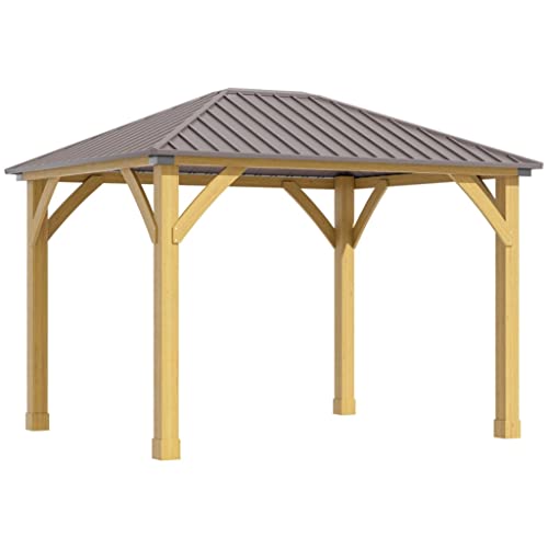 UXZDX 10' X 12' Patio Solid Metal Roof Gazeb, Galvanized Steel Gazebo with Wooden Frame, for Patios Deck Backyard Gardon
