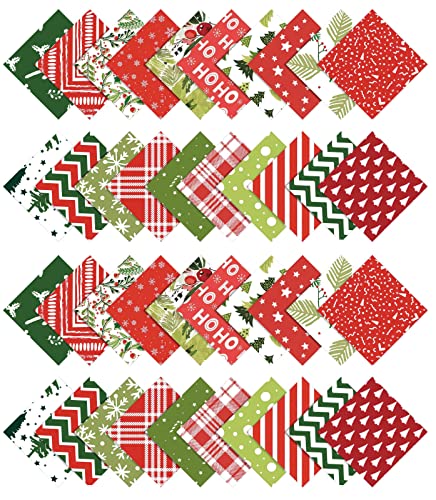 Soimoi Christmas Print Precut 5-inch Cotton Fabric Quilting Squares Charm Pack DIY Patchwork Sewing Craft- Red & Green
