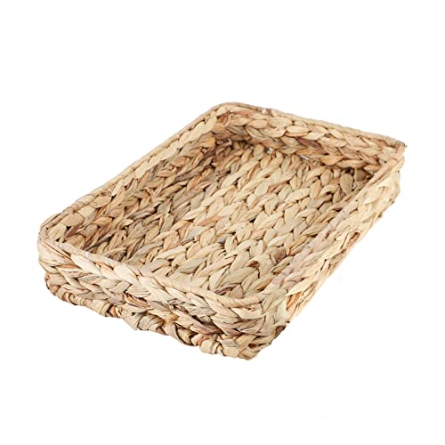 Water Hyacinth Woven Serving Tray Rectangular Hand-Woven Wicker Storage Trays for Coffee/Breakfast/Dessert/Fruit/Bread (Original Color - Large)