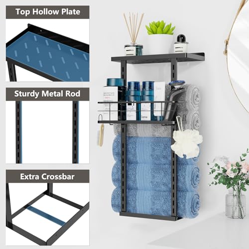 Johamoo Towel Racks for Bathroom, Bath Towel Holder with Shelf, Metal Wall Mounted Towel Storage for Small Bathroom