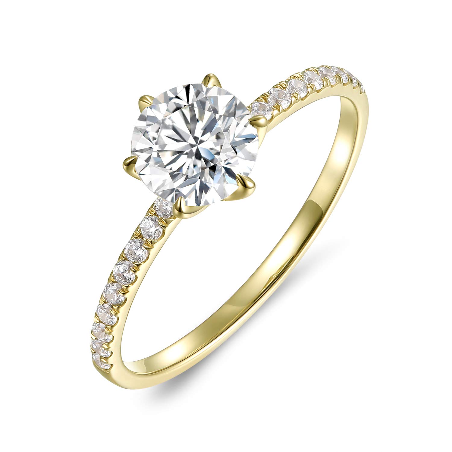 Lamrowfay 14k Yellow OR White Solid Gold 1.0 CT Classic 6-Prong Engagement Wedding Ring (Yellow-Gold, 8.5)