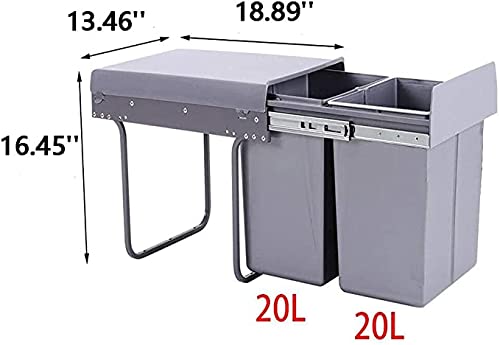 uyoyous Pull Out Trash can Under Cabinet 40 Quart Double Sliding Trash Can Under Cabinet Bin with Lid and Handle Easy to disassemble Gray Garbage Recycling Trash Container Bin