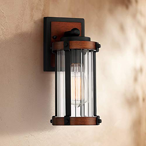 John Timberland Stan Country Cottage Rustic Outdoor Wall Light Fixture Black Aluminum Dark Wood Finish 11 3/4" Clear Glass for Exterior House Porch Patio Outside Deck Garage Front Door Garden Home