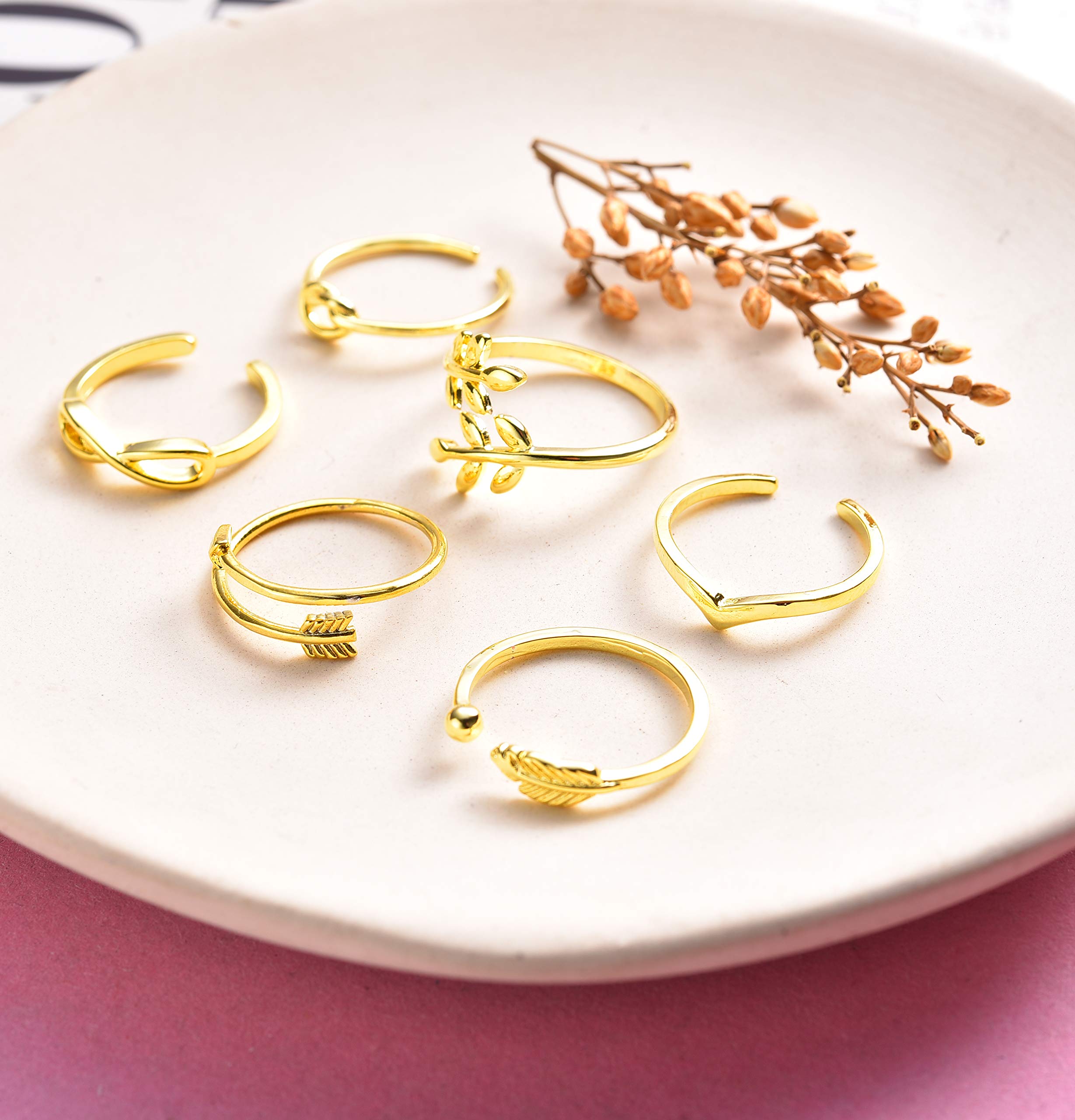 KOHOTA 6PCS Simple Adjustable Rings Set Arrow Love Knot Wave Rings for Women Open Rings Set Stackable Thumb Knuckle Rings Valentines Gift for Her Mom Girlfriend