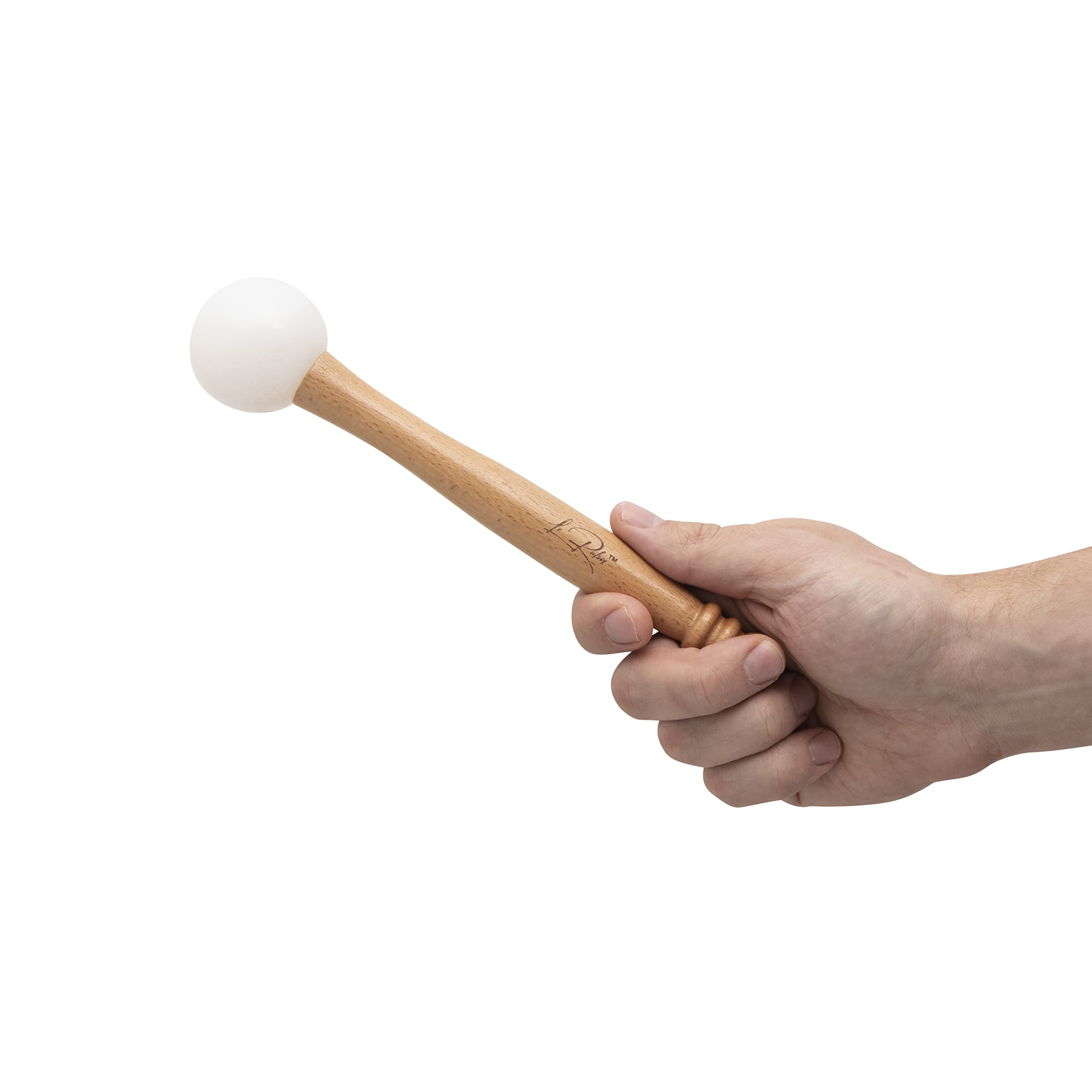 LO RUBA 2x Rubber Mallets For Playing Crystal Singing Bowl Striker 8.7” Long With 0.9” Thick Handle Made From Beech Wood And 1.8” Rubber Ball Made of Semi-Transparent Silicone With A Suede Carry Pouch