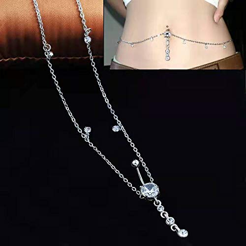 KunBead Piercing Navel Waist Chain Dangle Titanium Belly Button Rings Pink Crystal Body Jewelry