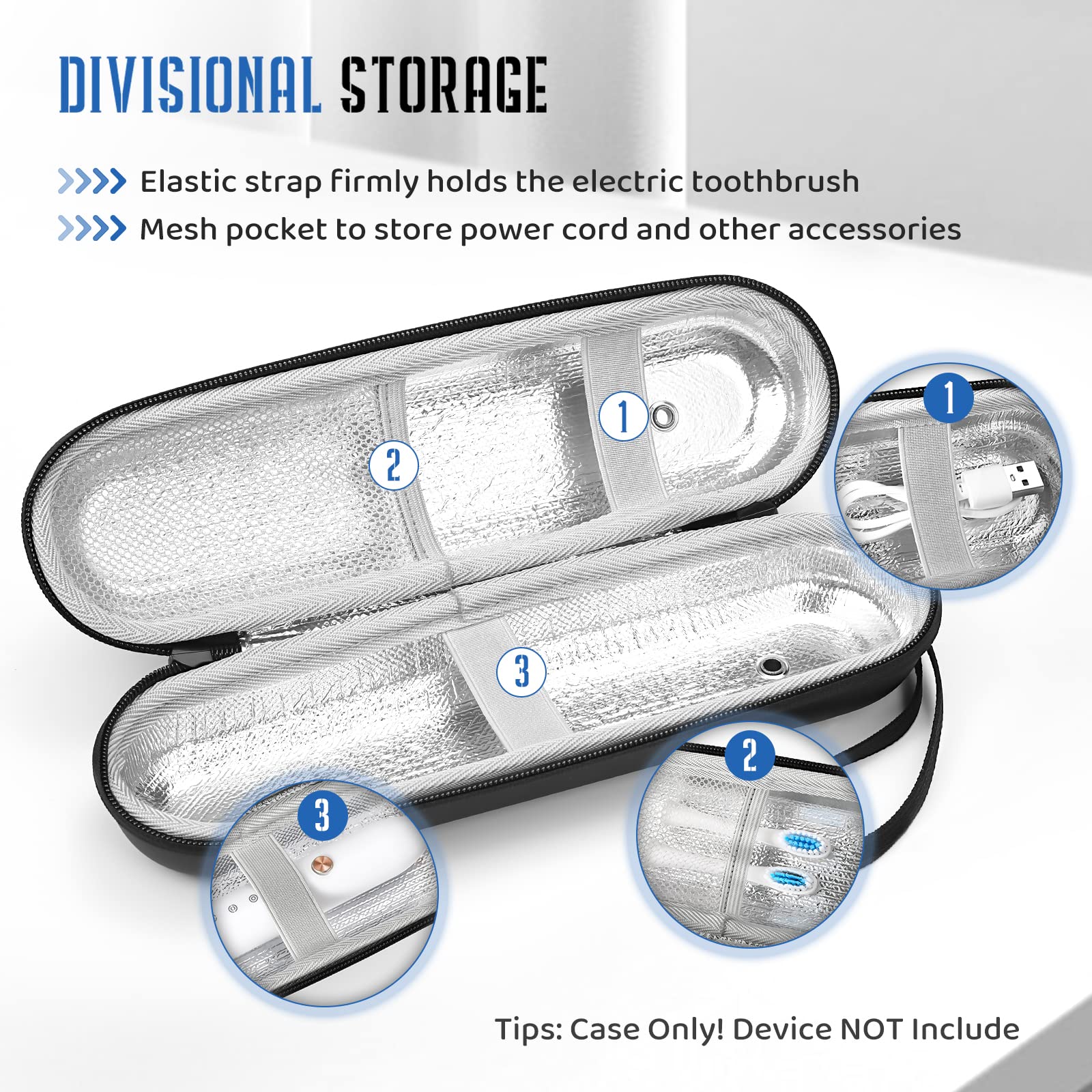 Rhino Valley Electric Toothbrush Travel Case, Hard EVA & Tin Foil Lining Carrying Case Holder Container with Strap & 2 Breathable Holes, Compatible with Oral-B/Oral-B Pro Smartseries