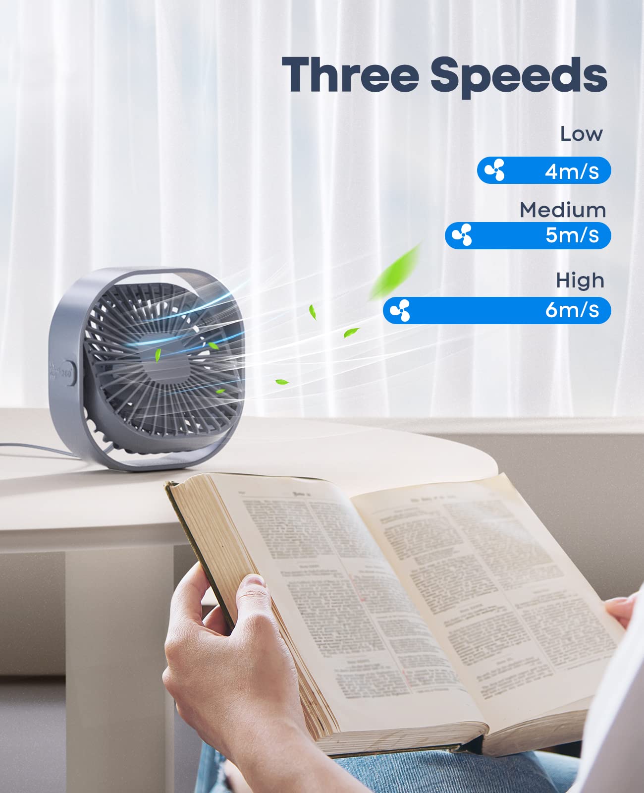 Smilfree Mini USB Desk Fan, 3 Speeds Portable Small Fan, 360° Adjustable Rotation Silent Desktop Fan for Home Office Makeup Personal Fan with Travel