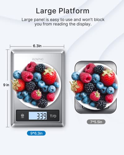 RENPHO Digital Food Scale, Kitchen Scale Weight Grams and oz for Baking, Cooking and Coffee with Nutritional Calculator for Keto, Macro, Calorie and Weight Loss with Smartphone App, Stainless Steel