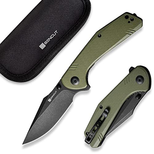 SENCUT Actium Folding Pocket Knife, 3.46'' D2 Satin Blade wood Handle, Liner Lock Flipper Knife with Ceramic Ball Bearing, Good For Outdoor Hiking Camping SA02E (OD Green)