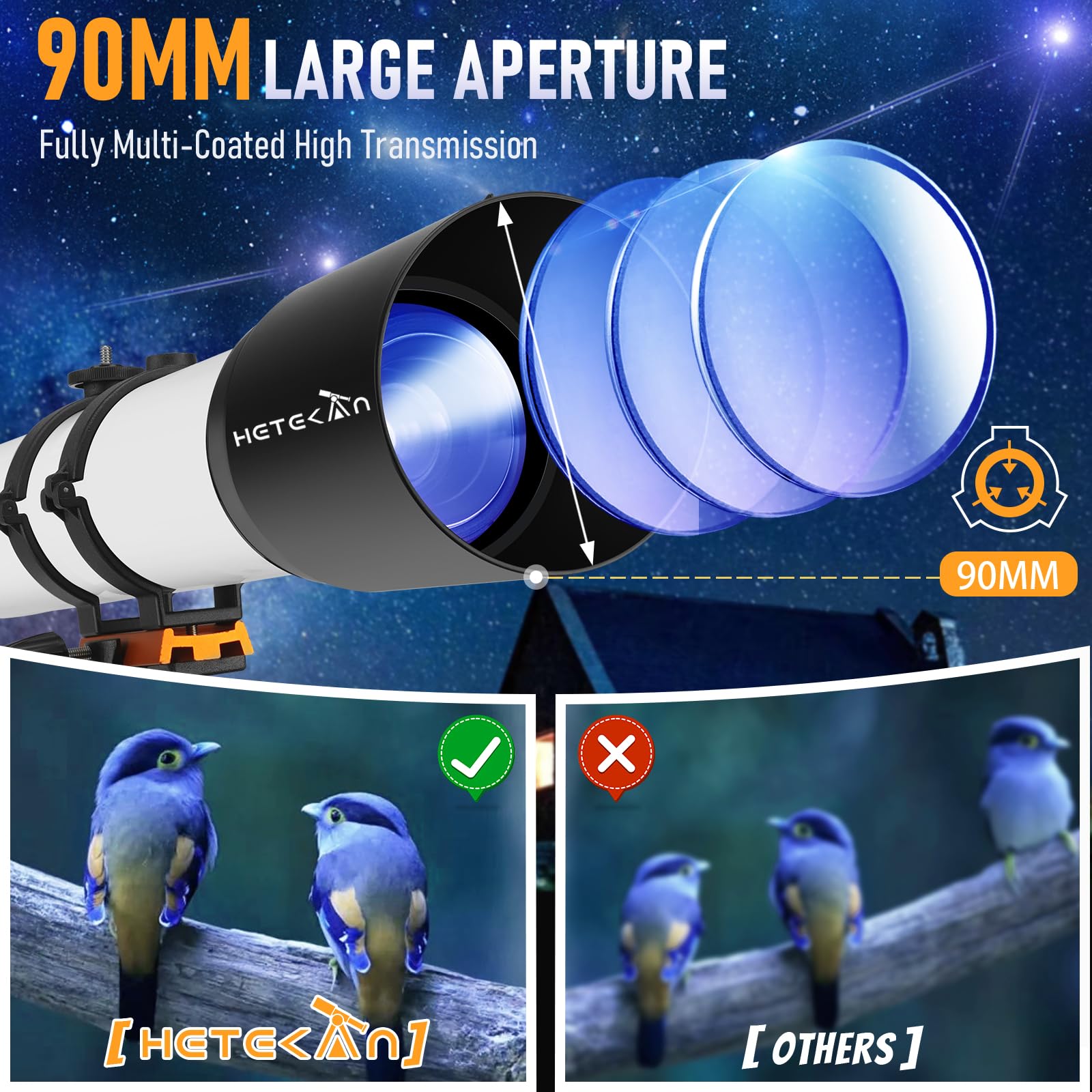 Hetekan Telescopes for Adults Astronomy, Telescope 90mm Aperture 700mm for Adults & Beginners,Refractor Telescope with Tripod, Finderscope and Phone Adapter