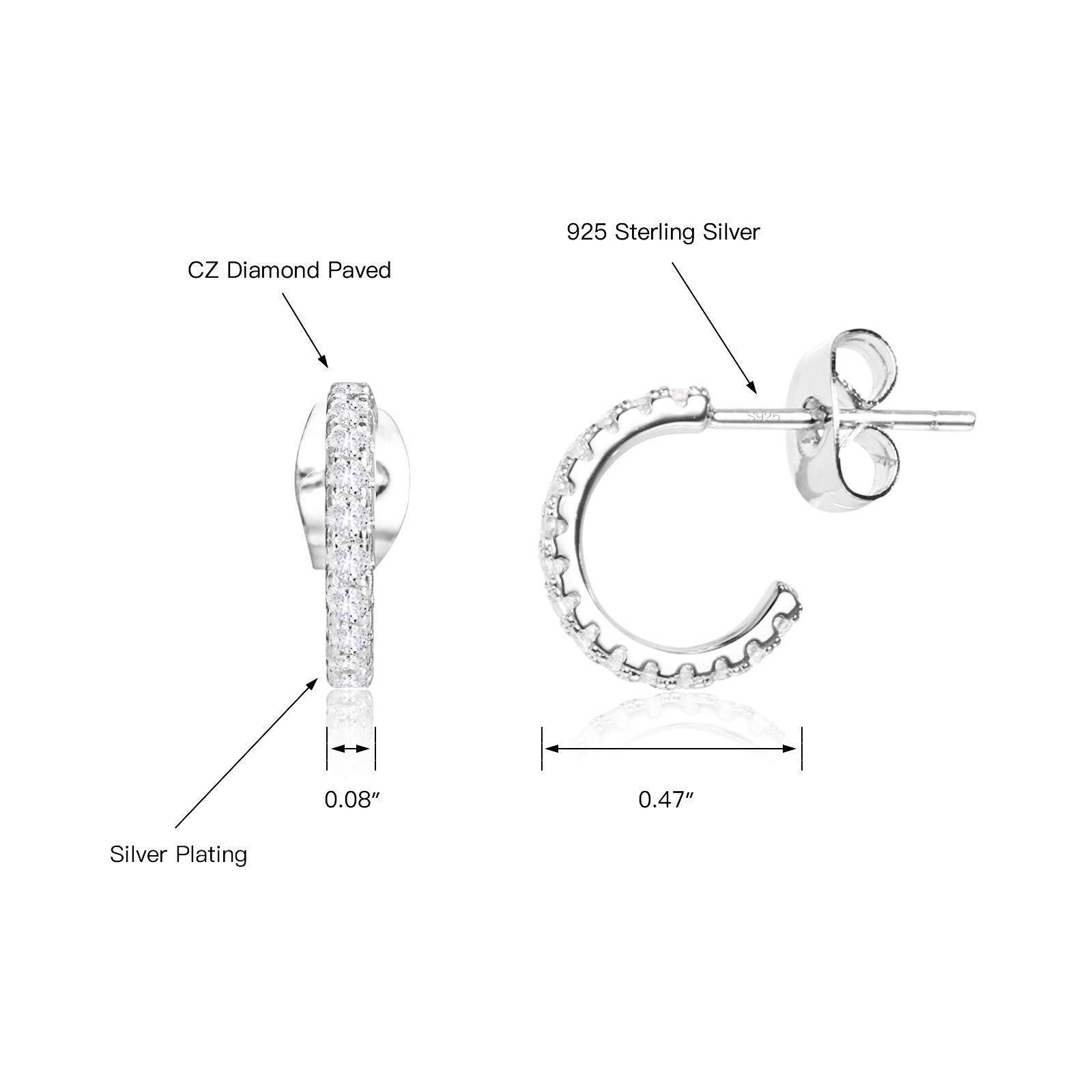 Lancharmed Small Open Hoop Earrings for Women | Hypoallergenic Sterling Silver Post Hoops Earring Second Hole Stone Hoops CZ HOOPS