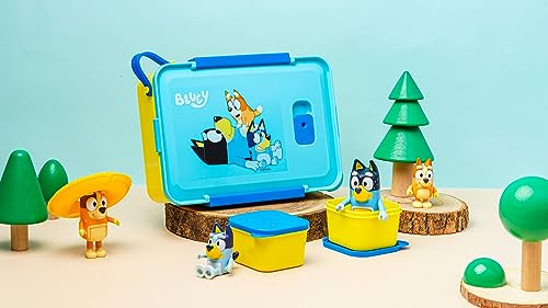 Zak Designs Bluey Reusable Plastic Bento Box with Leak-Proof Seal, Carrying Handle, Microwave Steam Vent, and Individual Containers for Kids' Packed Lunch (3-Piece Set)