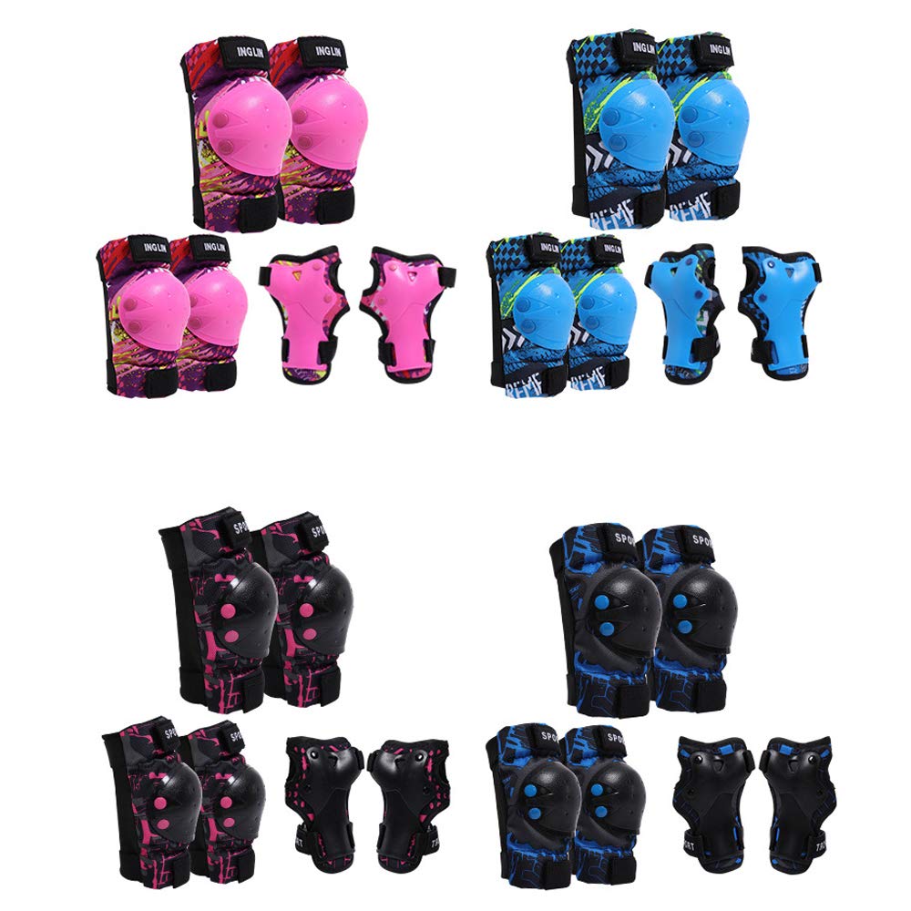 Luiryare Kids Protective Gear Set Knee Pads Elbow Pads Wrist Guards 3-Layer Thickening Adjustable Strap Saver Series for Skateboard Cycling Roller Skating Scooter (Blue, 6pcs)