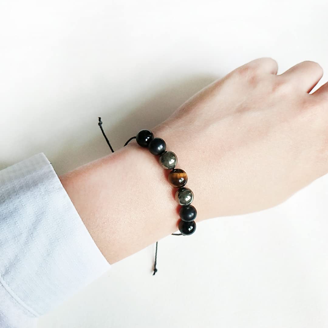 LFaize Shungite,Tiger Eye,Black Tourmaline,Pyrite, Lower Chakras,String Bracelet