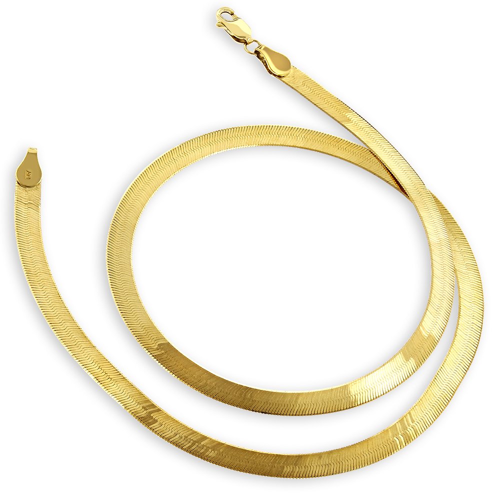 IcedTime Solid 14K Yellow Gold Herringbone Chain 6mm Wide Necklace 18 inches Long with Lobster Clasp