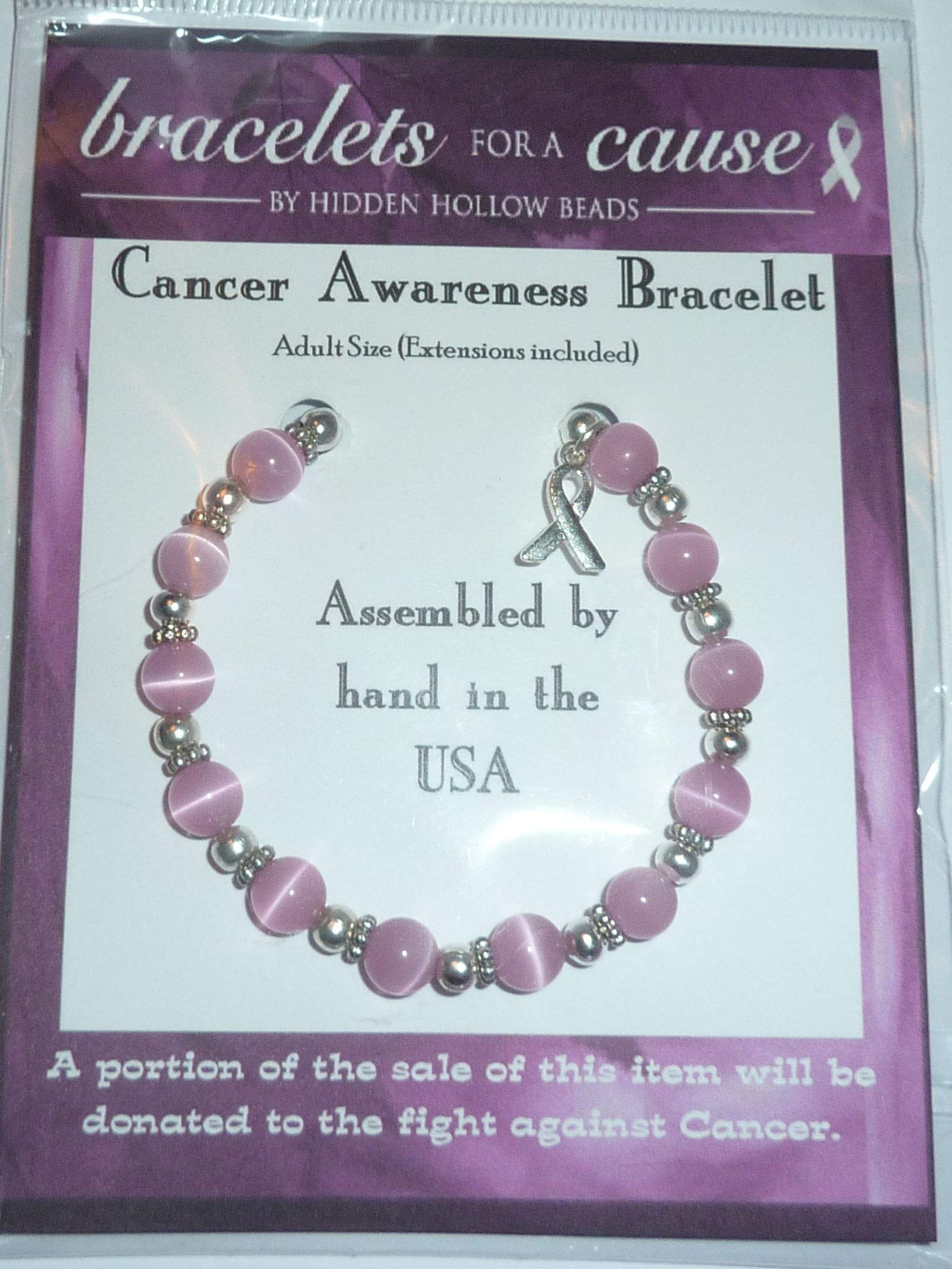 Hidden Hollow Beads Pink Breast and Multi Cancer Awareness Bracelet, Great For Fundraising, 7 ¾ in size, 8mm (Pink Breast Cancer Bracelet)