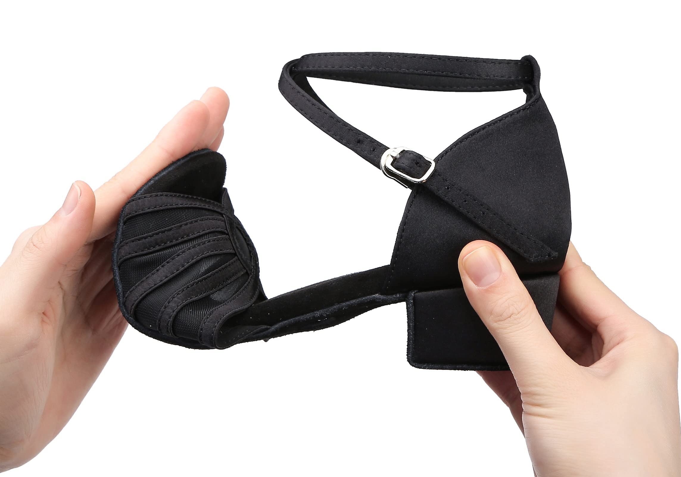LuiXiu Ballroom Latin Salsa Dance Shoes Women Low Heel Practice Dancing Sandals for Social Beginner LX01(8.5,Black-1.5 Inch Heel)