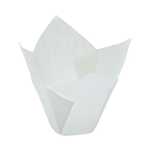 Restaurantware 2 Ounce Tulip Baking Cups, 200 Oven-Ready Cupcake Liners - Freezable, Disposable, Sugar White Paper Muffin Cases, For Wedding Parties, Baby Showers and More