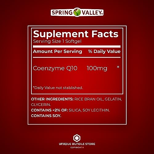 Spring Valley, CoQ10 100mg, 60 Count Rapid-Release Heart Health Dietary Supplement, CQ10 100mg softgels + 7 Day Pill Organizer Included (Pack of 1)