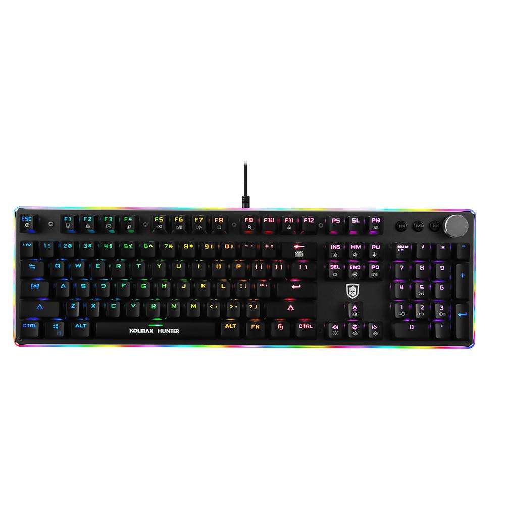 KOLMAX HUNTER Mechanical Gaming Keyboard RGB LED Backlit USB Wired Gaming Keyboard with Blue Switches for Windows Mac Gaming PC 100% Anti-Ghosting(104 Keys, Black)