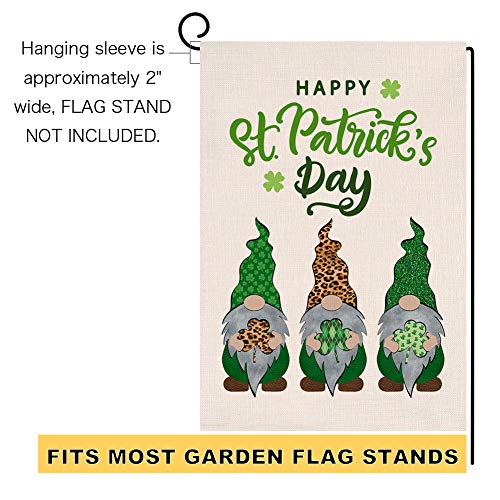 St. Patricks Day Gnomes Garden Flag Vertical Double Sided Burlap Yard Spring Shamrock Outdoor Decor 12 x 18 Inches