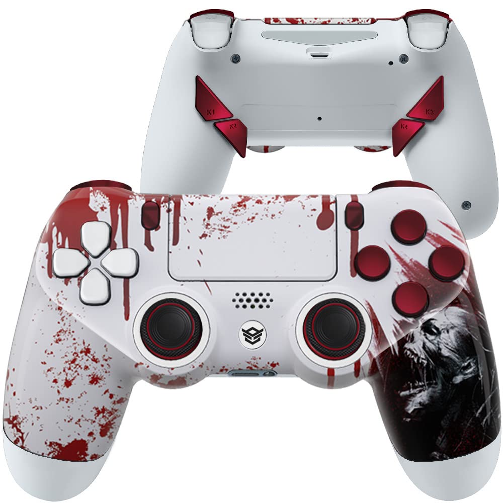 HEXGAMING NEW EDGE 4 Back Buttons & Interchangeable Thumbsticks & Hair Triggers Compatible with ps4 Modded Controller with Paddles - Bloodthirsty Zombie