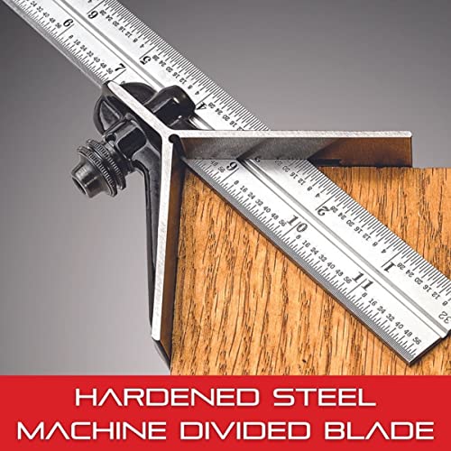 Starrett Combination Set with Square, Center and Non-Reversible Protractor Head and Blade - 12" Blade Length, Hardened Steel, 4R Graduation Type - 9-12-4R
