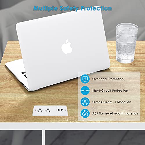 Recessed Power Strip with USB,Flat Plug Ultra Thin Extension Cord,Furniture Desktop Charging Station for Side Table,End Table,Flush-Mount Desk Outlet Power Grommet with 9.85ft Cord(White)