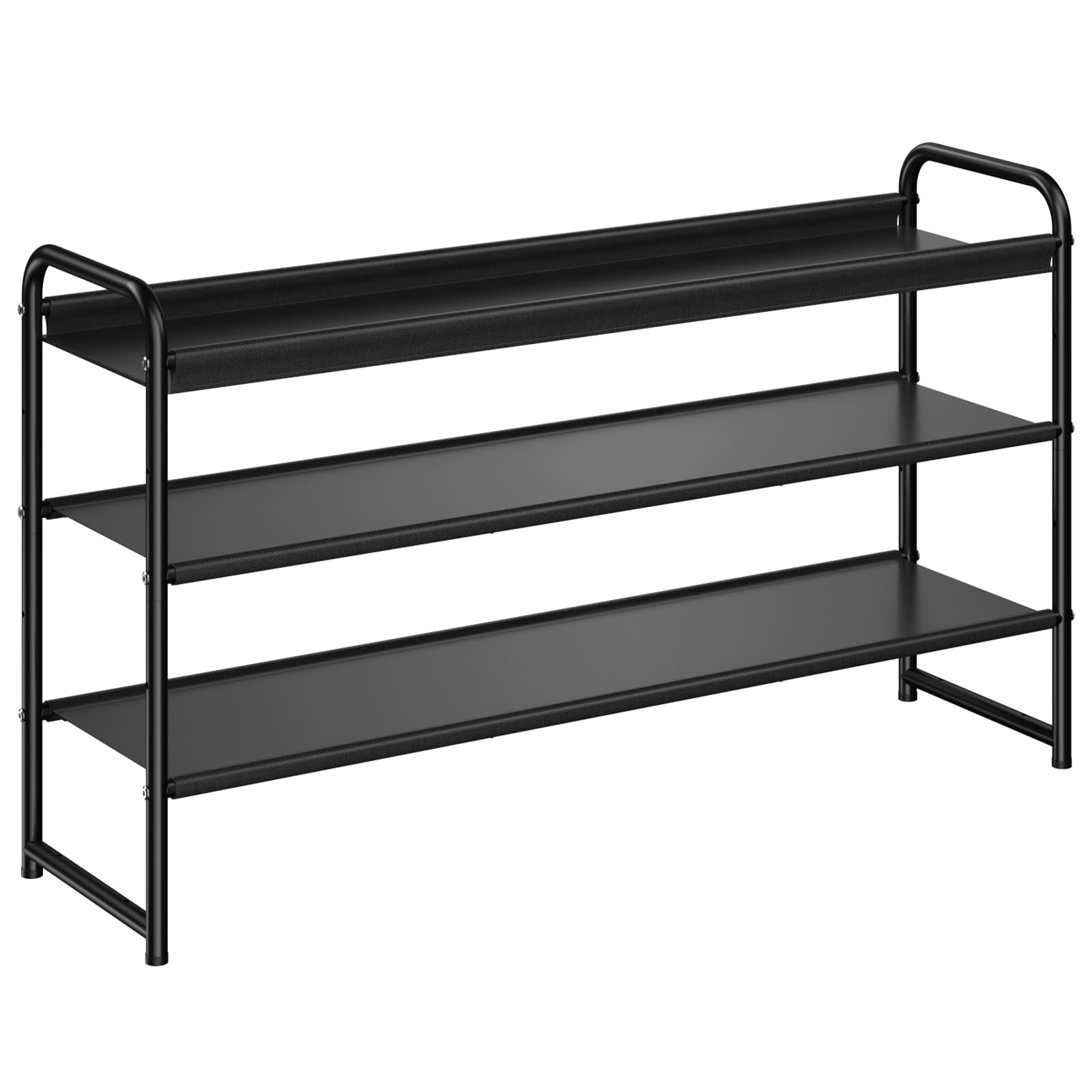 HYSEYY Long Shoe Rack for Closet, 3-tier Shoe Organizer Storage for Closet Holds 20-24 Pairs, Large Fabric Stackable Shoe Rack Shelf for Entryway, Bedroom, Floor, Black