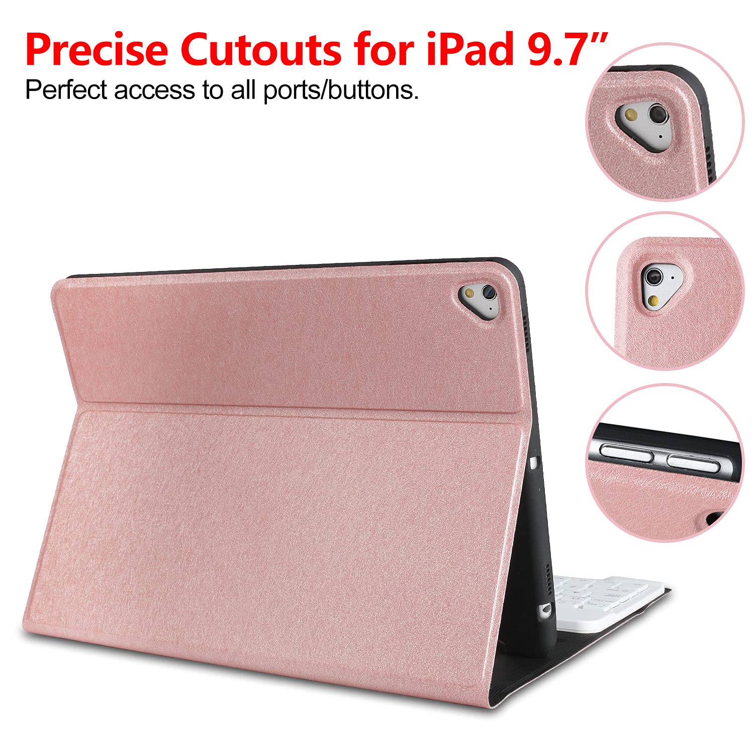 KVAGO for iPad 6th Generation Case with Keyboard, Compatible with iPad 6th Gen, iPad 5th Gen, iPad Pro 9.7 inch, iPad Air 2, iPad Air, Folio Cover with Wireless Bluetooth Keyboard - Rose Gold