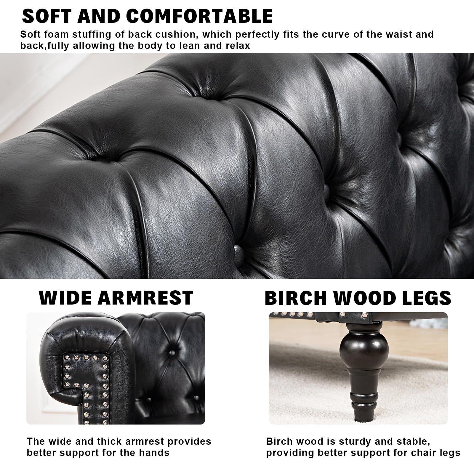 Vaztrlus Chesterfield L-Shaped Faux Leather Sectional Sofa, Modern, Large Corner Couch for Living Room with Modular Button Design. Five-Seater Sofas (Black