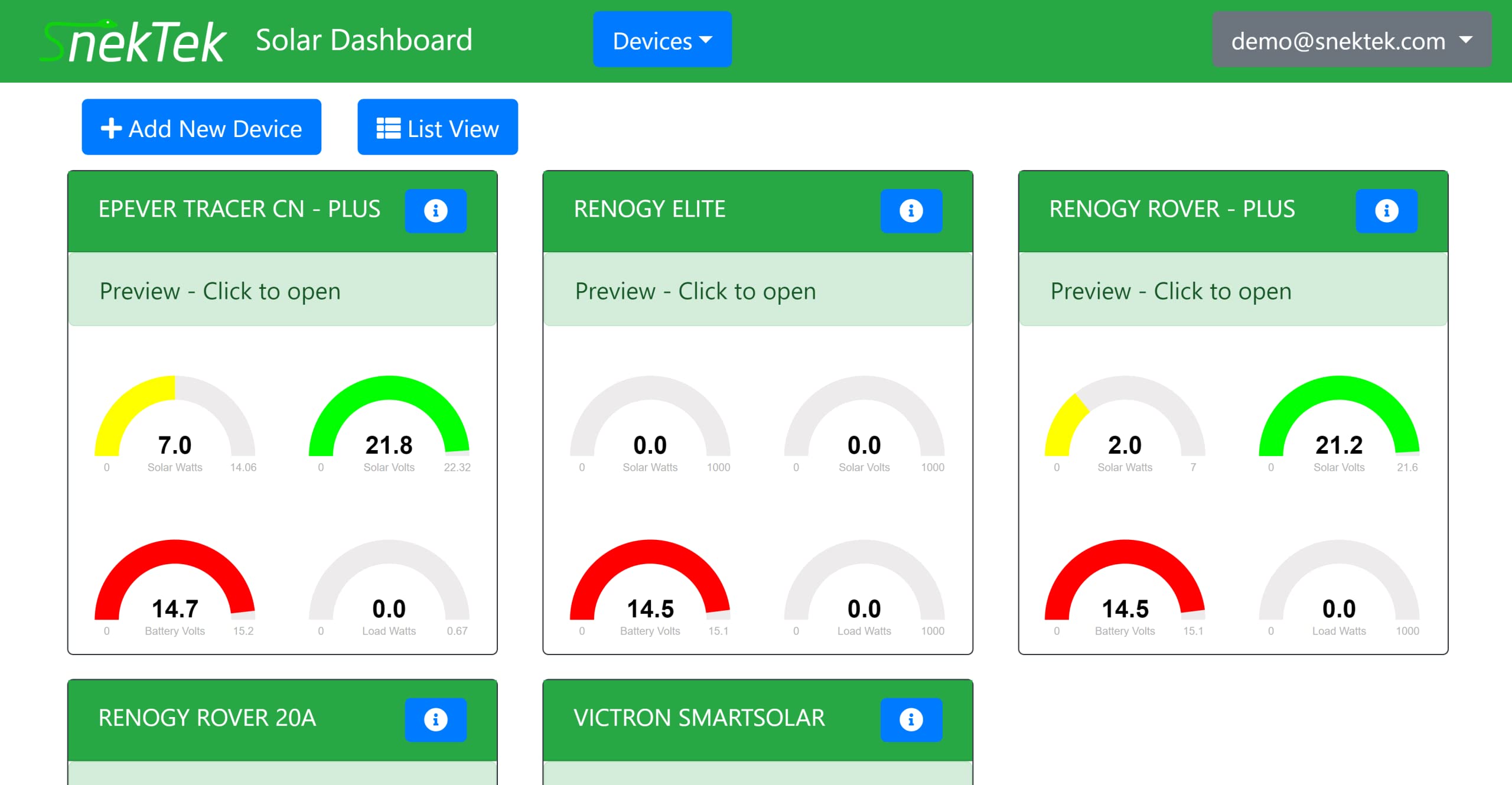SnekTek WiFi Solar Dashboard SD-RS232-REN-INT for Renogy RS232 Charge Controllers