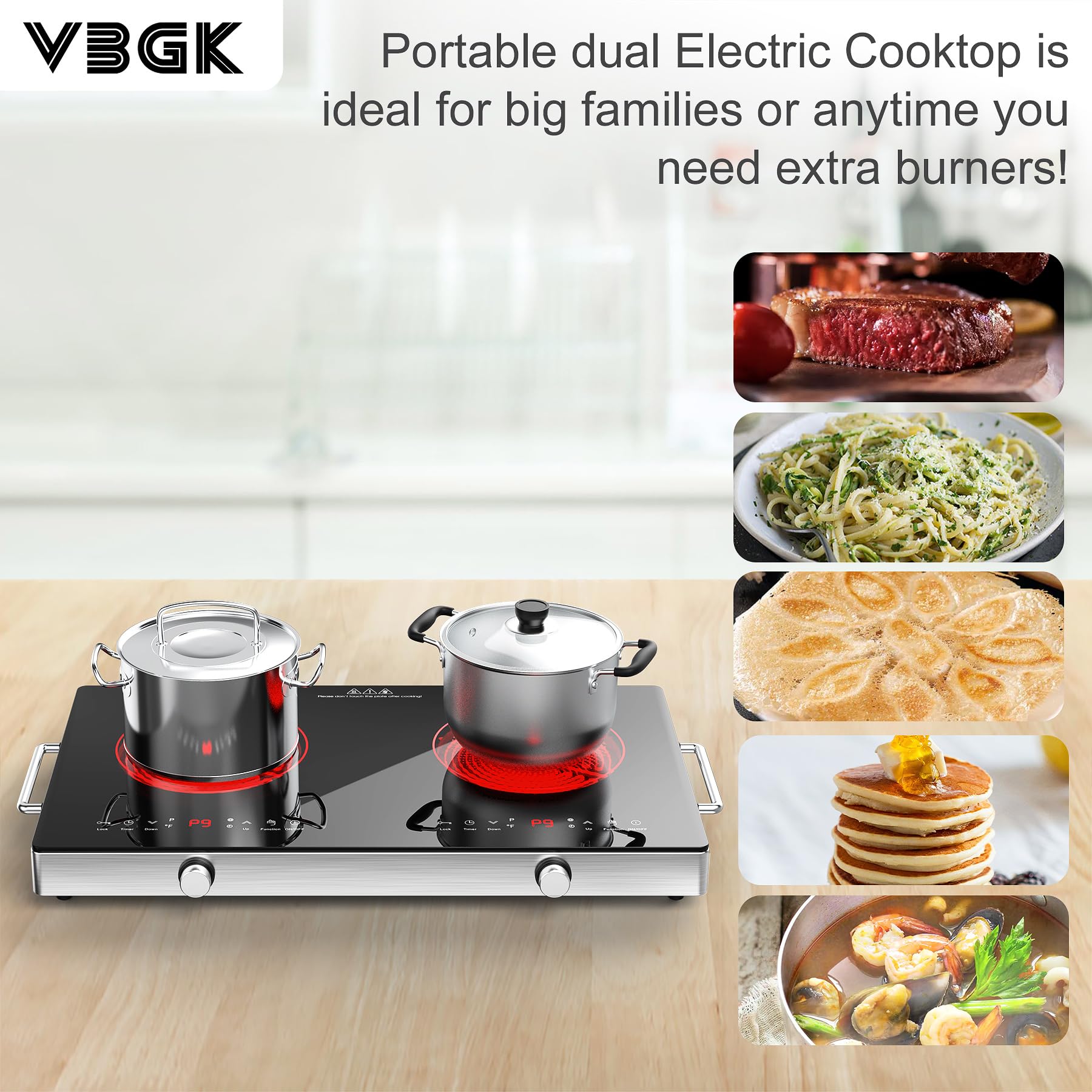 VBGK Induction Cooktop, 1800W Single Burner Electric cooktop,Induction Stove Top with Large LCD Sensor Touch, Induction Hot Plate with 9 Temperature Levels, Child Safety Lock & 4H Timer