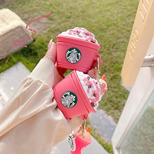 ZBDLXMD Compatible with AirPods 3rd Generation,(2021 Release) Cute 3D Cartoon Kawaii Funny Fun case,Designed with Drink Cup Keychain for Apple AirPods 3 Charging Case(Pink Coffee Cup)