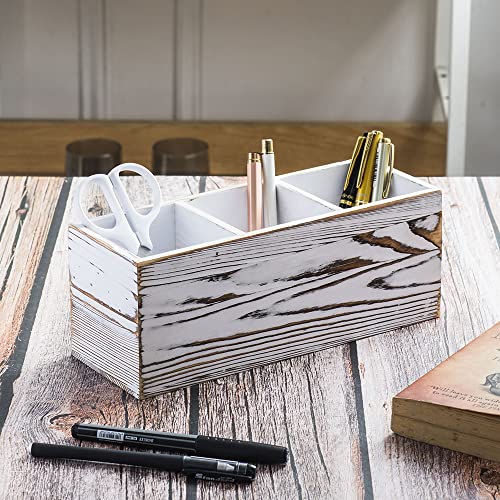YOSCO Wood Pens Pencils Holder for Desk Remote Control Holder,Organizer,Desktop Storage Box with 3 Compartments,Multiuse for Store TV Remotes,Game Console,Phones,Office Supplies (Pinewood)