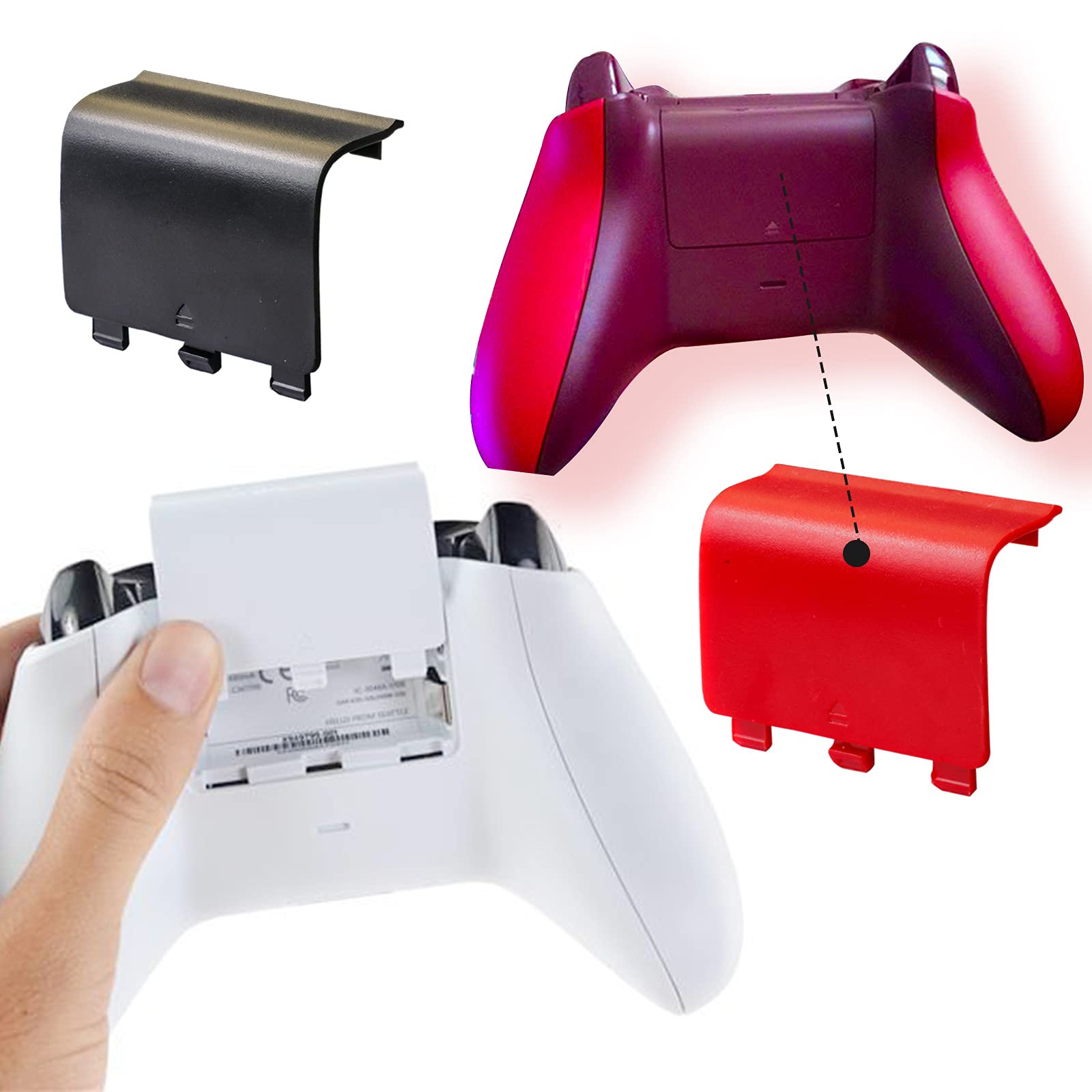 LGDehome 10PCS Replacement Battery Cover Door Compatible with Xbox One, One S, One X Controller, Battery Back Shell Repair Part Compatible with Xbox Wireless Controller 4 Colors(Red,Black,White,Blue)