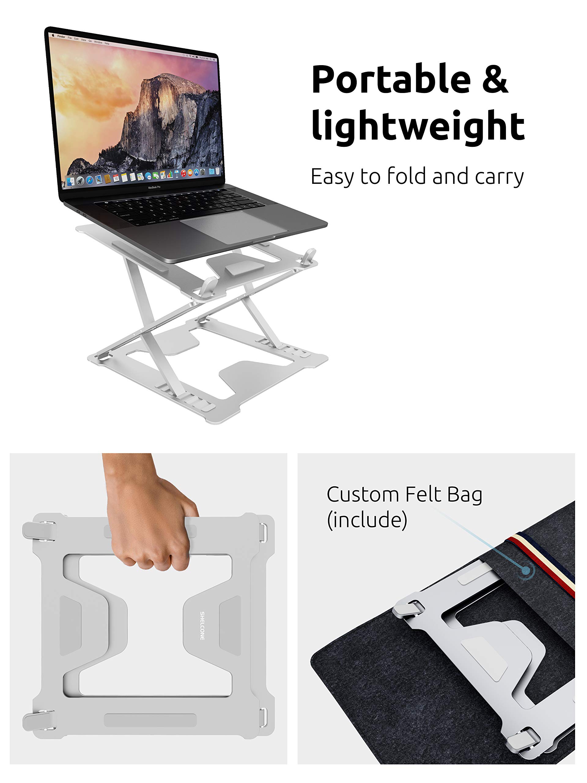 Laptop Stand by Shelcone - Laptop Holder - Adjustable Notebook Stand for Laptop up to 17 inches - Multi-Angle Stand with Heat-Vent to Elevate Laptop - Compatible for MacBook Pro/Air (Silver)