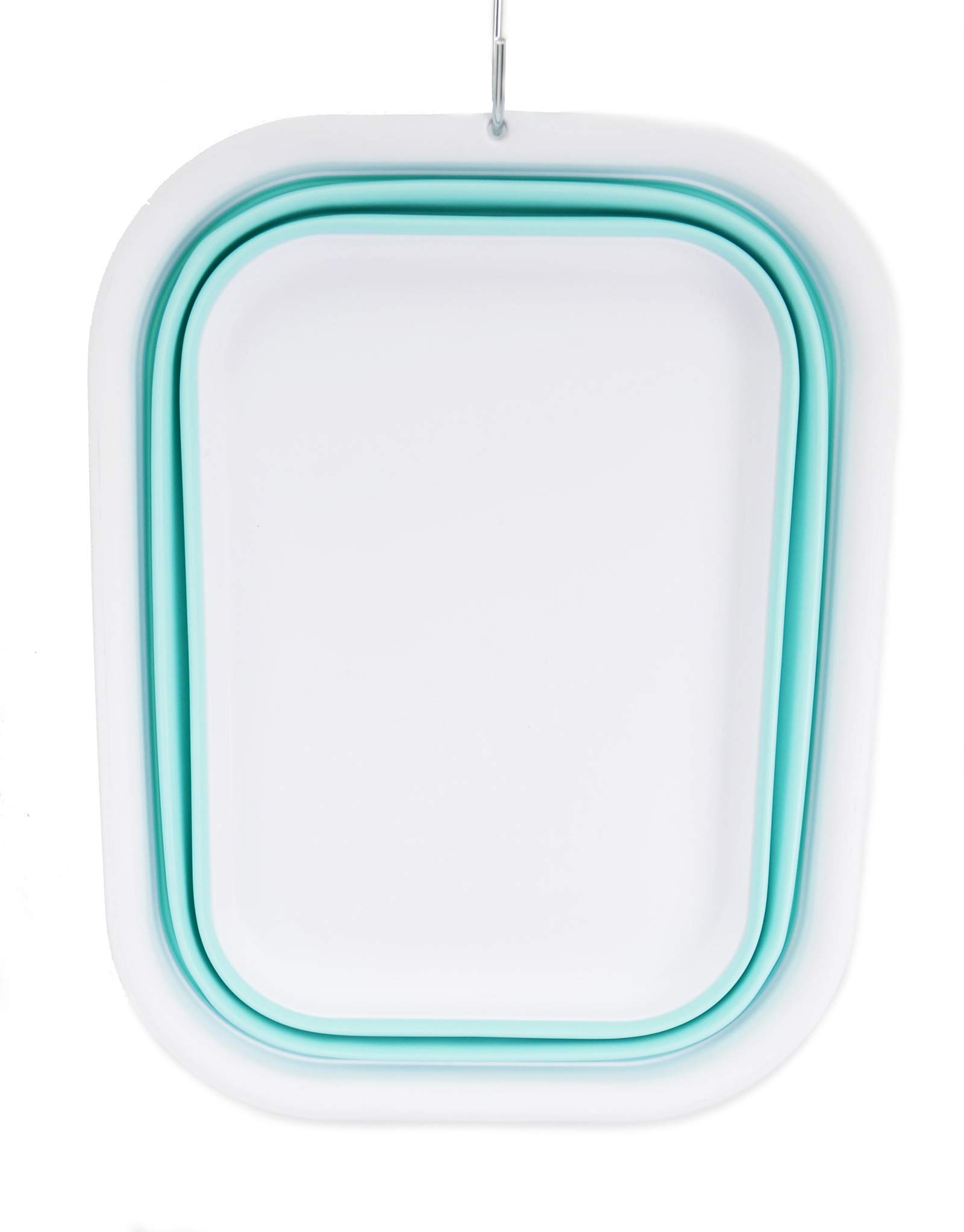 SAMMART 12L (3.17 Gallon) Collapsible Tub - Foldable Dish Tub - Portable Washing Basin - Space Saving Plastic Washtub (1, White/Lake Green)