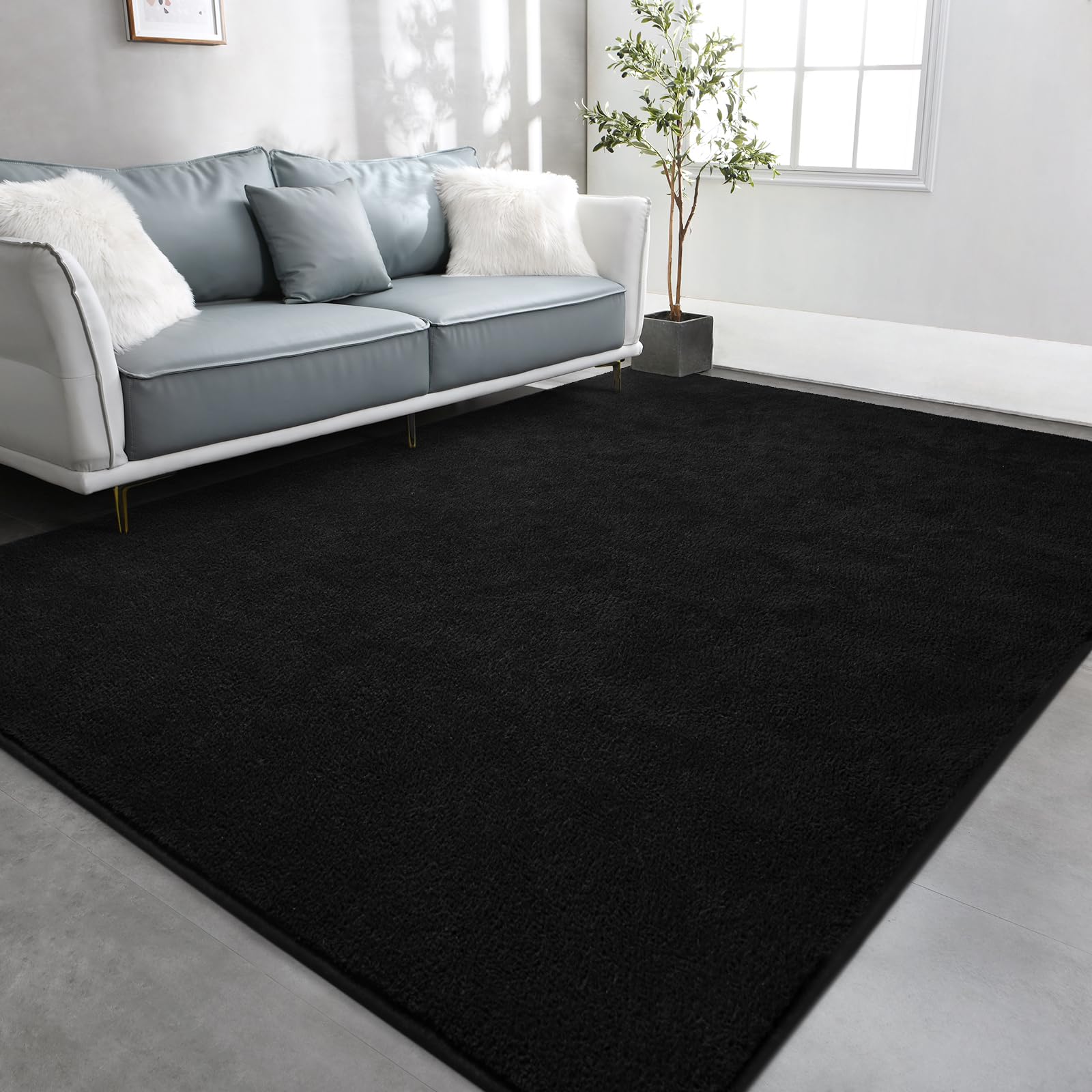 TWINNIS Large Area Rugs for Living Room Bedroom, 4x6 Feet, Super Soft Indoor Thickened Memory-Foam Carpets Easy-Cleaning, Modern Aesthetic Minimalist Comfy Rug for Kids Room Home Decor, Black
