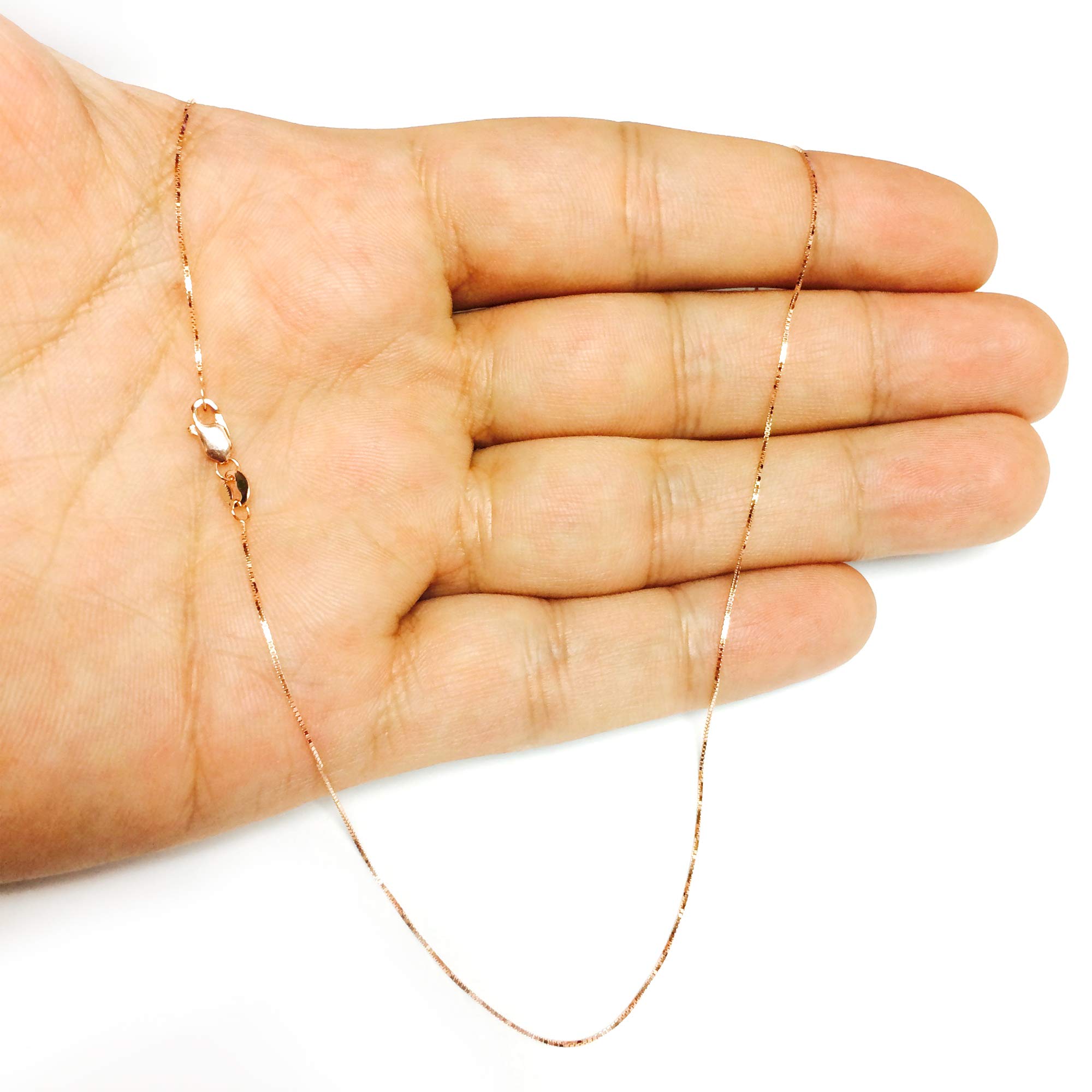 Jewelry Affairs 14k Rose Solid Real Gold Mirror Box Chain Necklace, 0.6mm, 20"