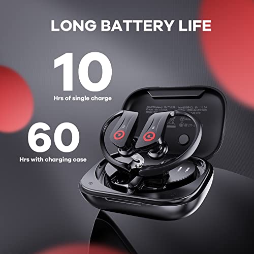 Wireless Earbuds Bluetooth 5.3 Headphones LED Digital Display 60H Playtime Ear Buds with Wireless Charging Case Wireless Headphones with Earhooks IPX7 Waterproof Sports Headphones for Workout Running