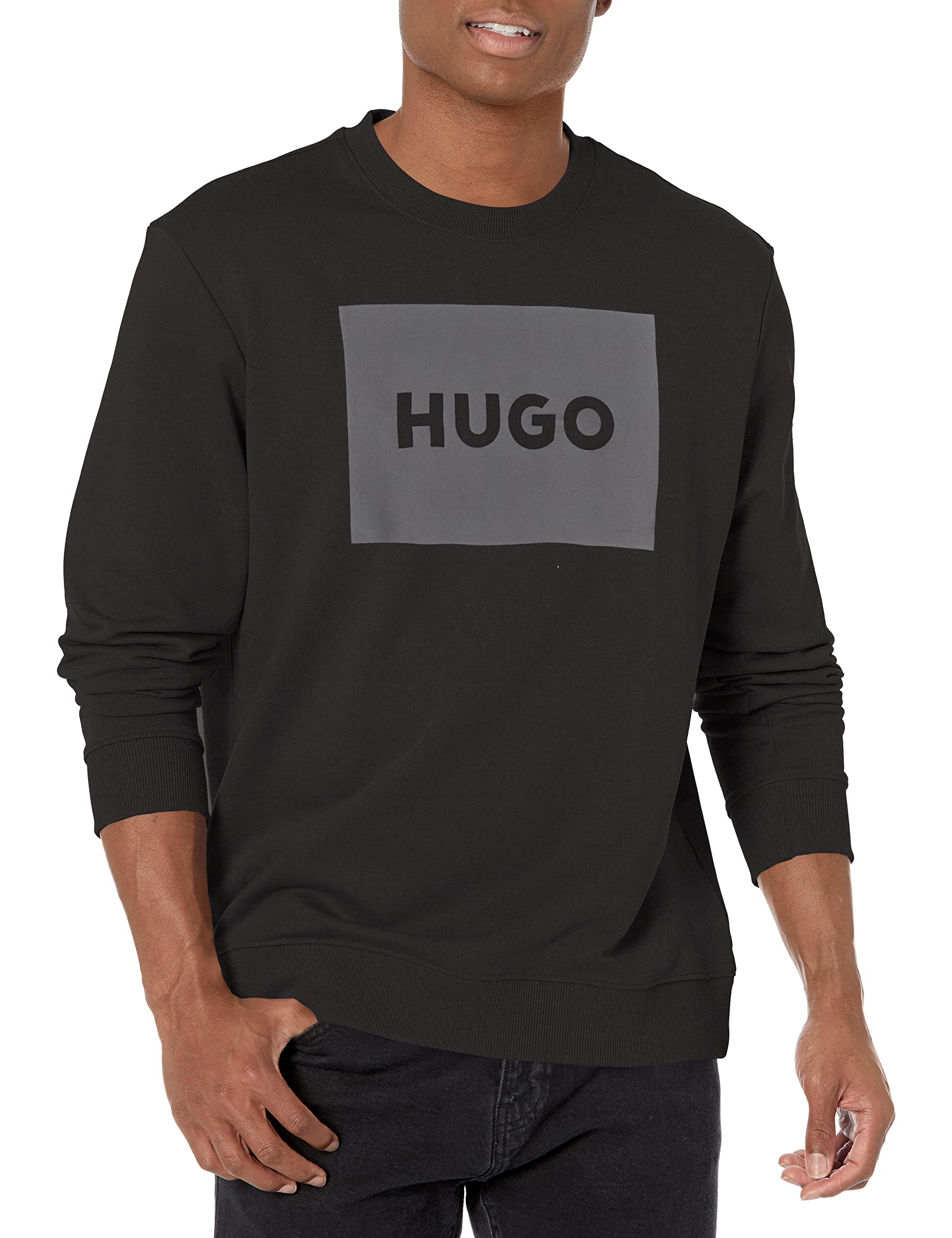 HUGO Boss mens Big Square Logo Long Sleeve Sweater, Pearl Grey, Small US