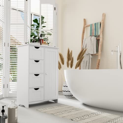 YESHOMY Bathroom Storage Cabinet, Side Free Standing Organizer with Large Space and Adjustable Shelves, Home Office Furniture for Multifunction in Living Room, Hallway, Kitchen, Bedroom, White