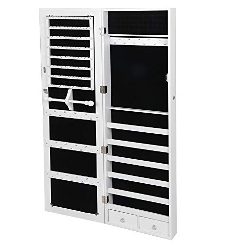 Large Jewelry Cabinet Armoire Storage Box Velvet Inner W/ Mirror, Two Drawer