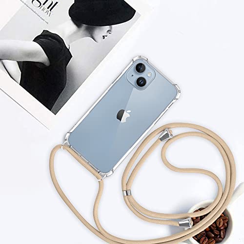 YESPURE for iPhone 14 Crossbody Case,iPhone 14 Case with Adjustable Lanyard Neck Cord Clear Soft Slim Thin TPU Anti-Scratch Not Yellowing Shockproof Protective Phone Cover 6.1 inch 2022 - Beige